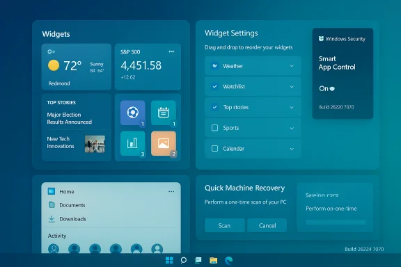 Windows 11 Insider Preview KB5070300: Widgets tweaks SAC toggle QMR and ...