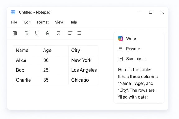 Notepad gains native tables and streaming AI in Windows Insider preview ...