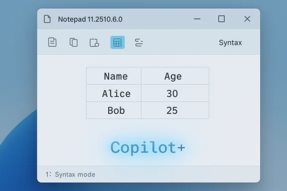 Notepad 11.2510.6.0 adds Markdown tables and streaming AI | Windows Forum